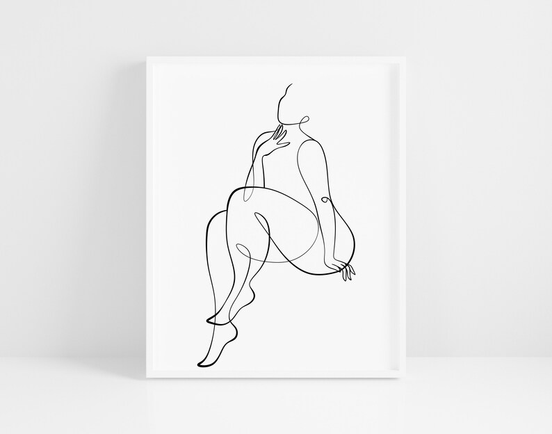 Curvy Woman Print Body Positive Line Drawing Thick Girl Art Etsy