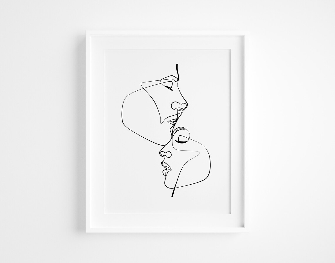 One Line Couple Art Print Abstract Faces Print Minimalist | Etsy