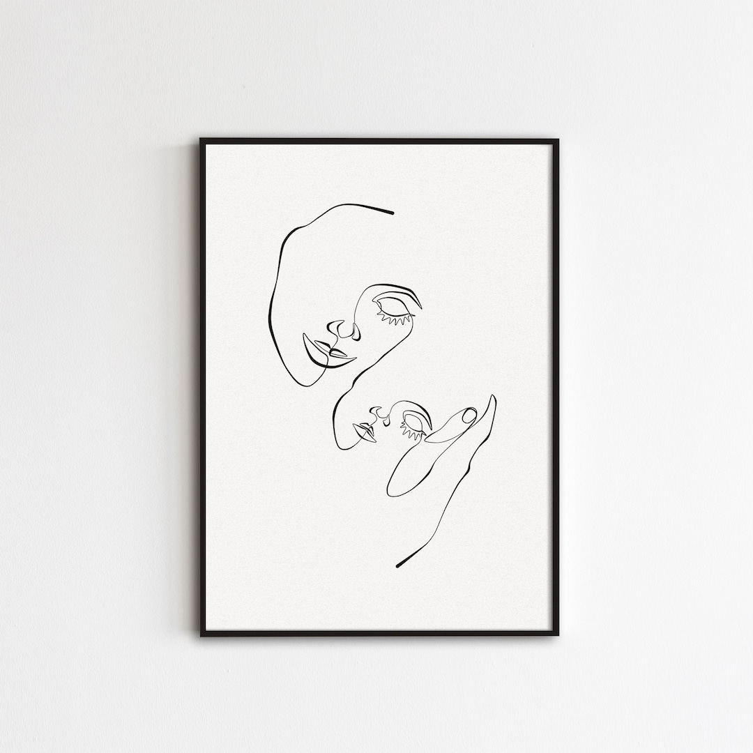 Mother and Baby Line Art, Mom and Child Drawing, Abstract Faces Sketch ...