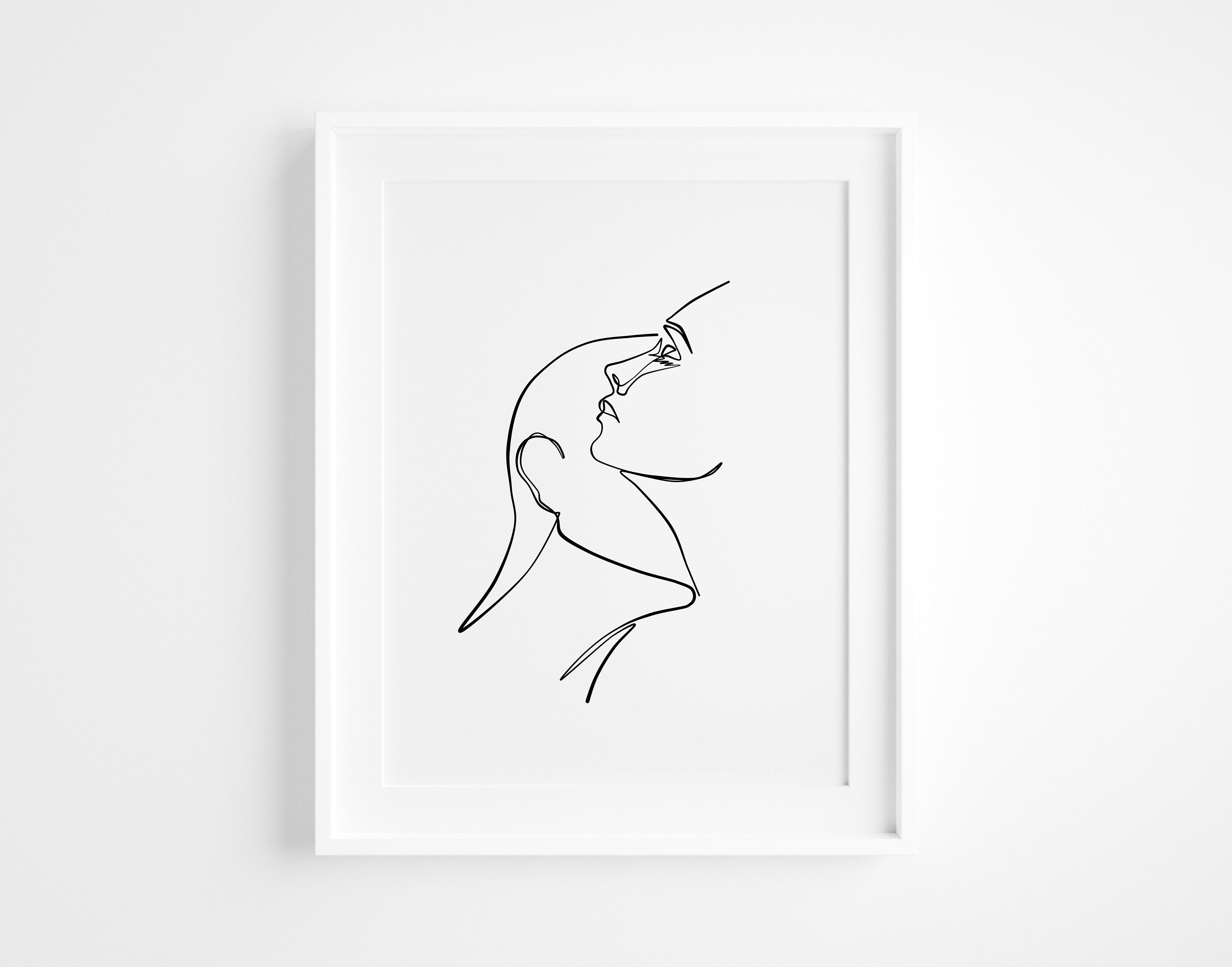 Kissing Line Art Abstract Faces Print Couple Kiss Line | Etsy