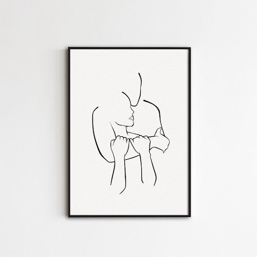 Couple Line Art Print Hug Line Drawing Abstract Romantic - Etsy