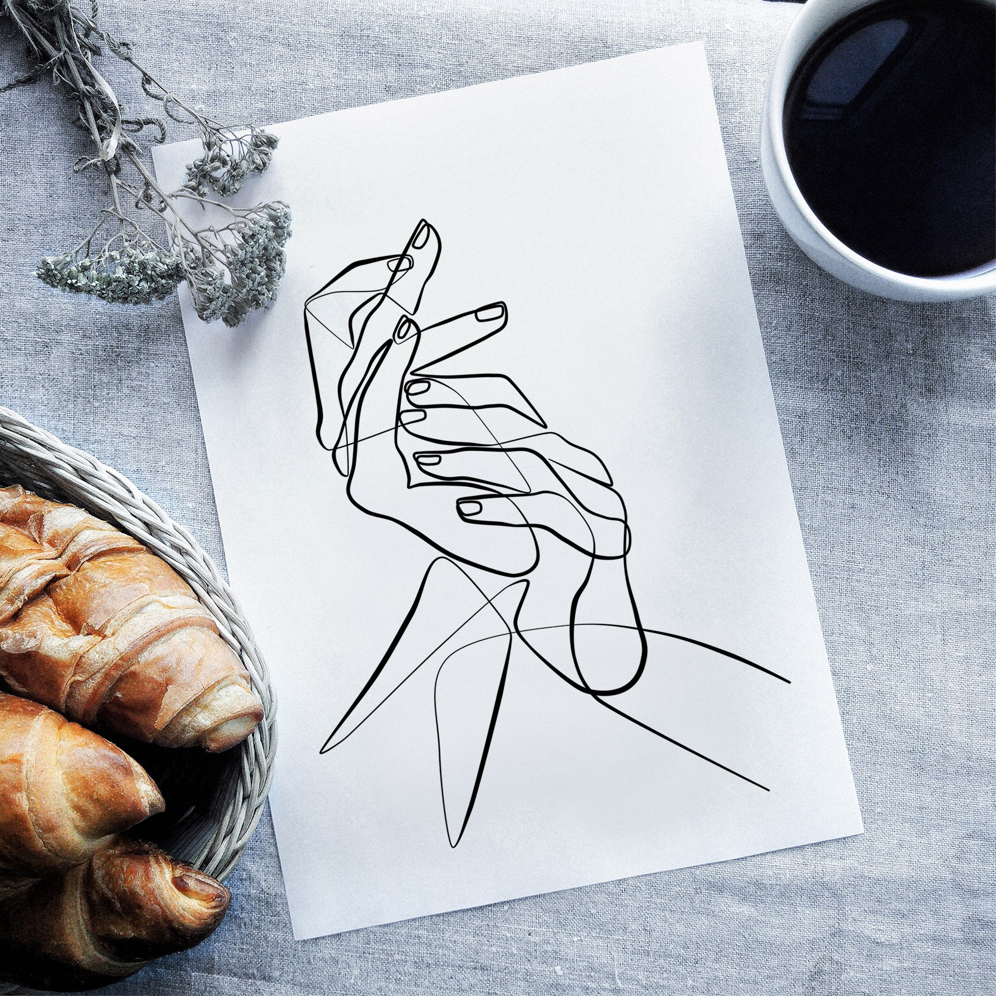 One Line Hand Art Print Single Line Drawing Continuous Line | Etsy