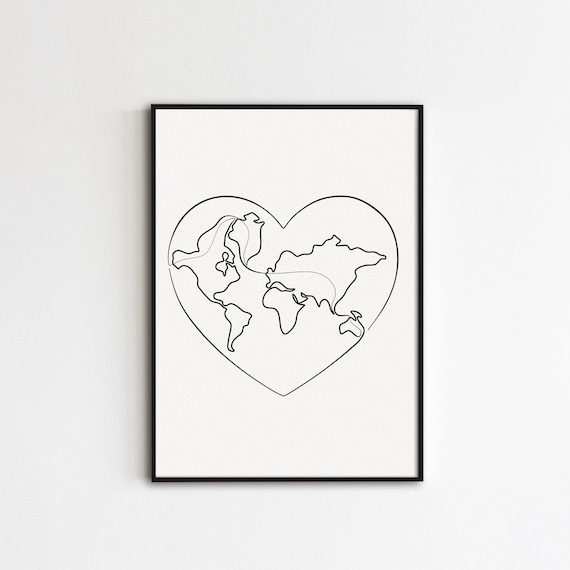 World Map Line Art Travel Line Drawing Wanderlust Print | Etsy