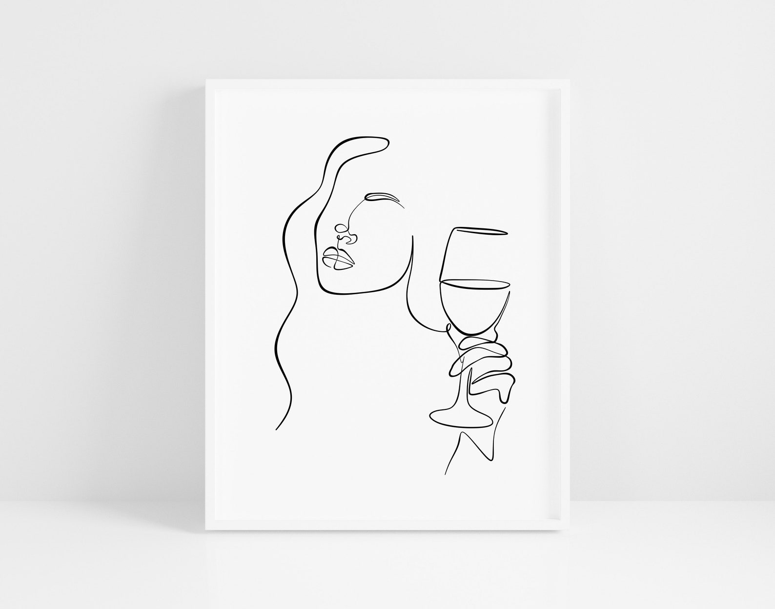 Woman And Glass Line Art Abstract Face Print Cocktail Line | Etsy