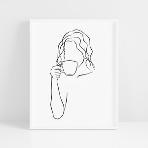 Coffee Line Art, Morning Coffee Print, Minimalist Kitchen Poster, Food ...