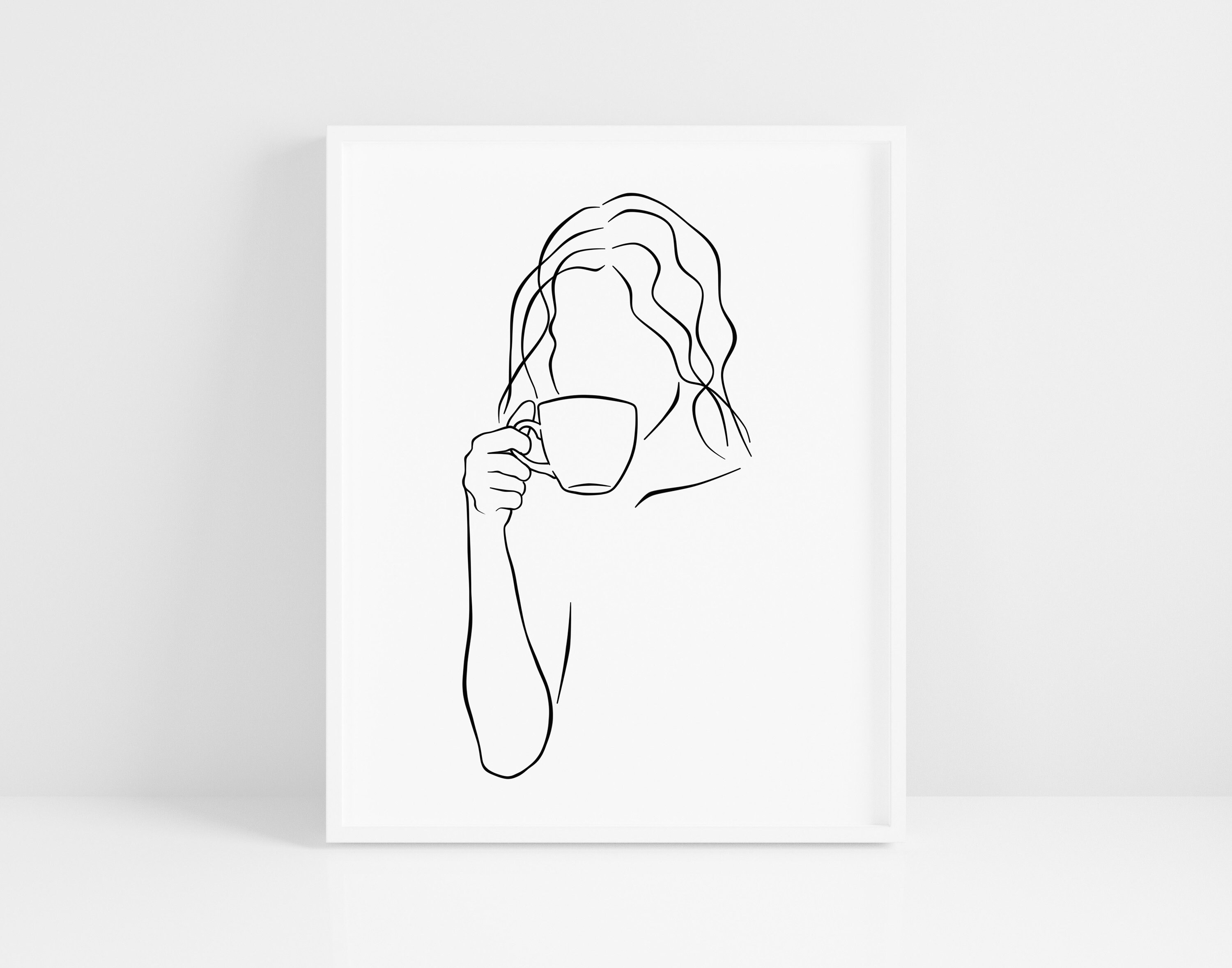 Coffee Line Art Morning Coffee Print Minimalist Kitchen - Etsy