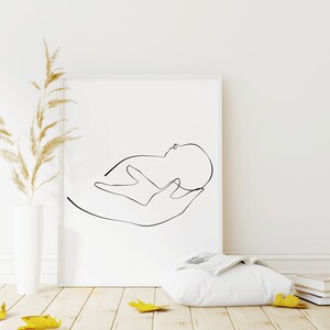 Newborn Line Art, One Line Drawing Baby, Abstract Hands Print, Mother ...
