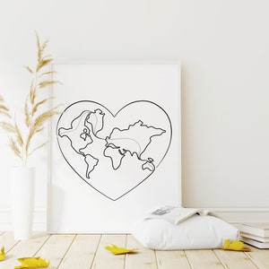 World Map Line Art, Travel Line Drawing, Wanderlust Print, Minimalist ...