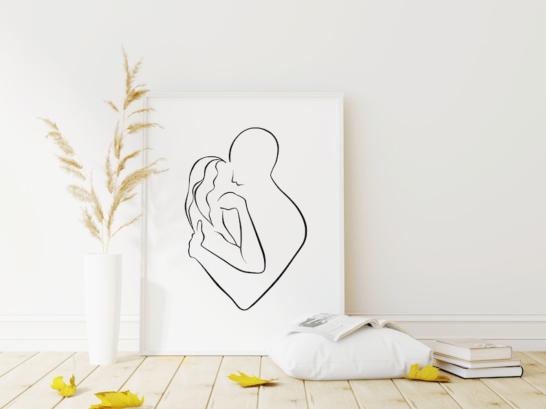 Couple Line Art Hugging Line Drawing Abstract Couple Art - Etsy