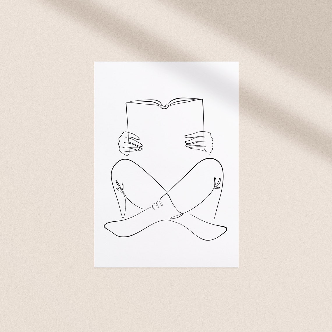 Reading Line Art Girl Reading Book Print Woman and Book Line - Etsy