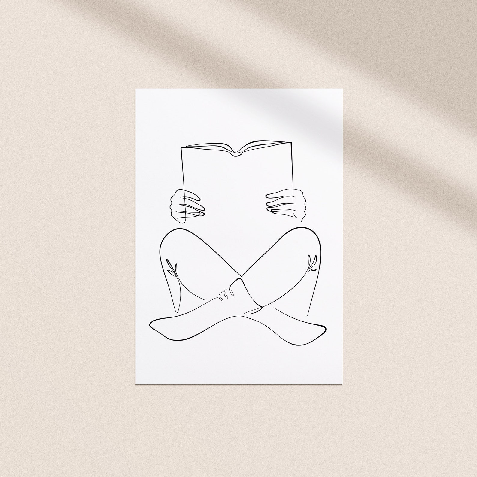 Reading Line Art Girl Reading Book Print Woman and Book Line - Etsy