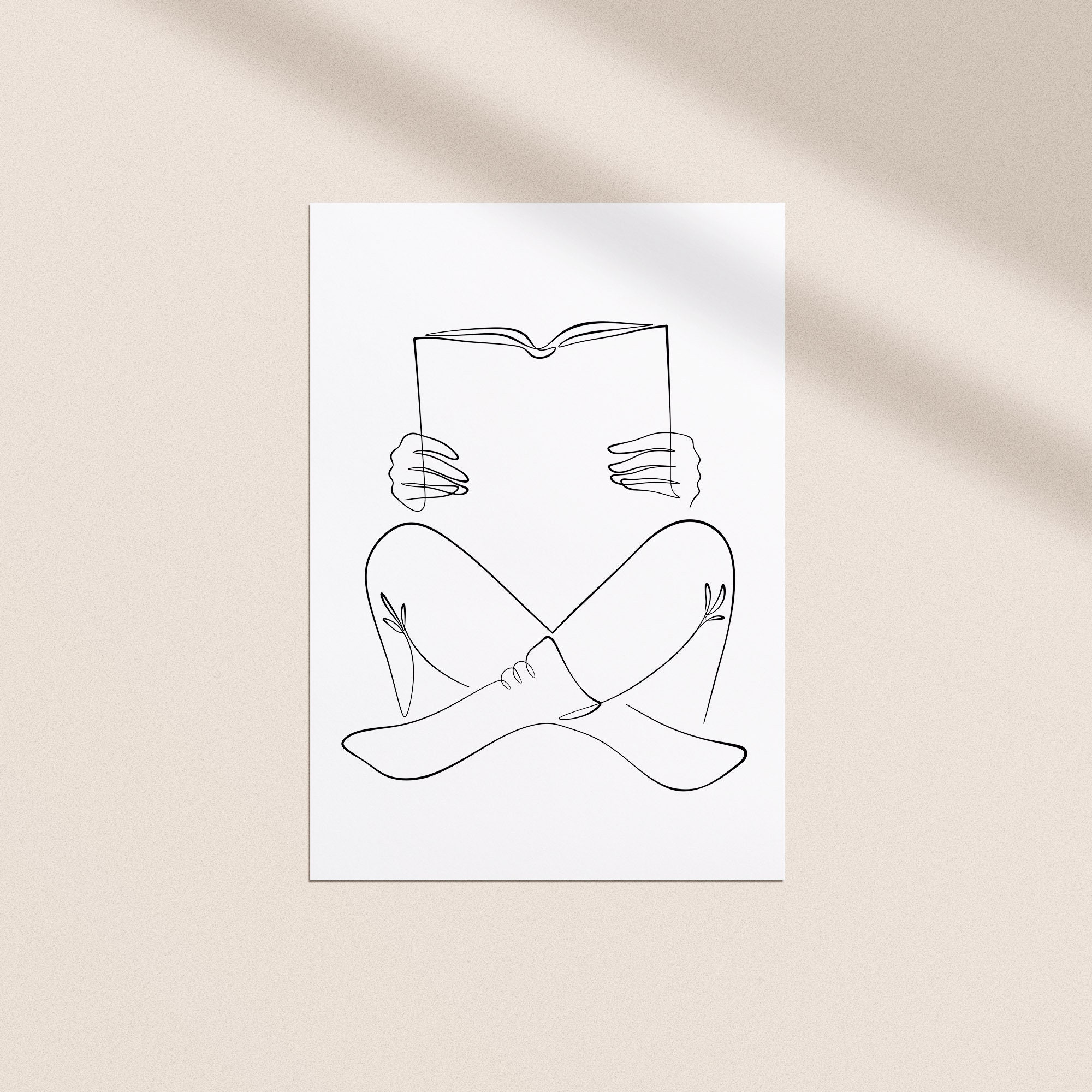 Reading Line Art Girl Reading Book Print Woman and Book Line - Etsy