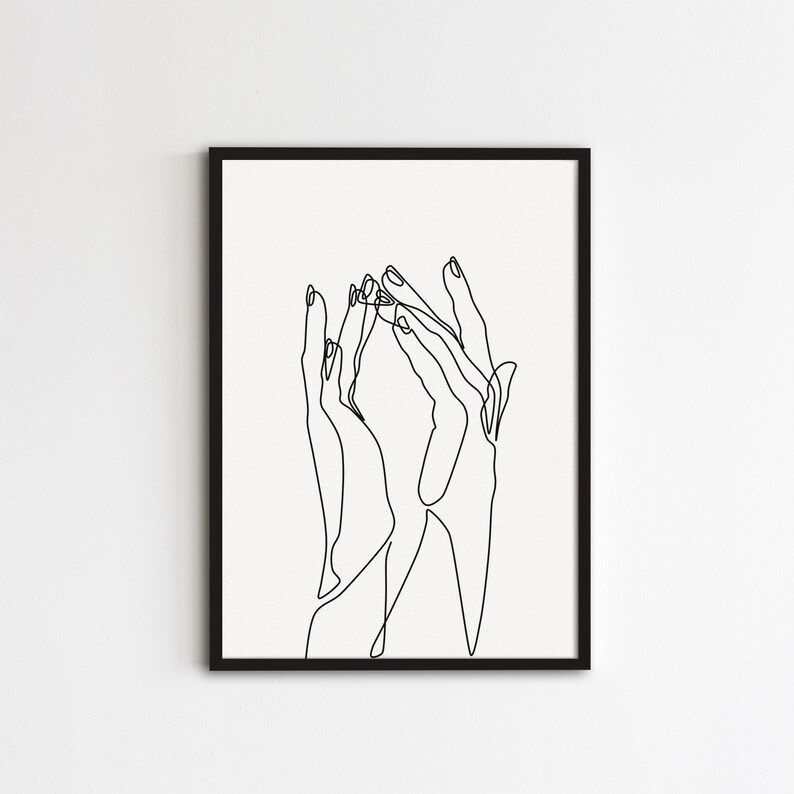 Hands Line Drawing One Line Art Minimalist Love Poster | Etsy