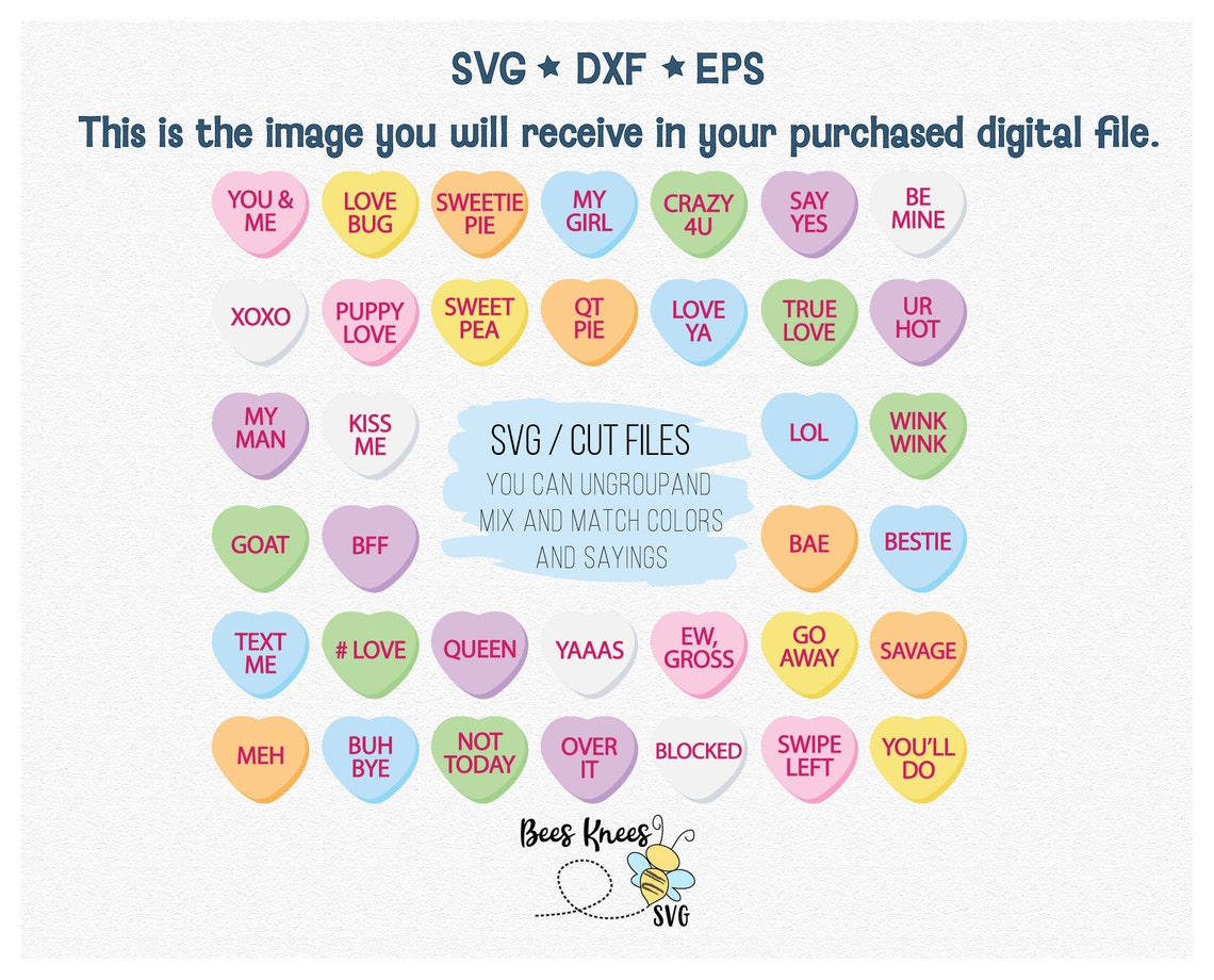 Conversation Hearts Svg Funny Hearts Svg Valentine's Day | Etsy