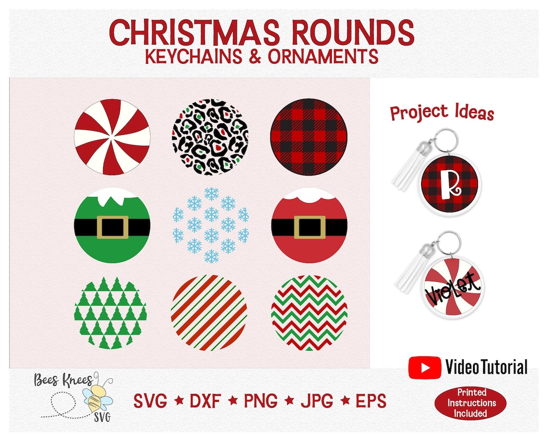 Christmas Keychain SVG, Winter Keychain Svg, Round Christmas Keychains ...