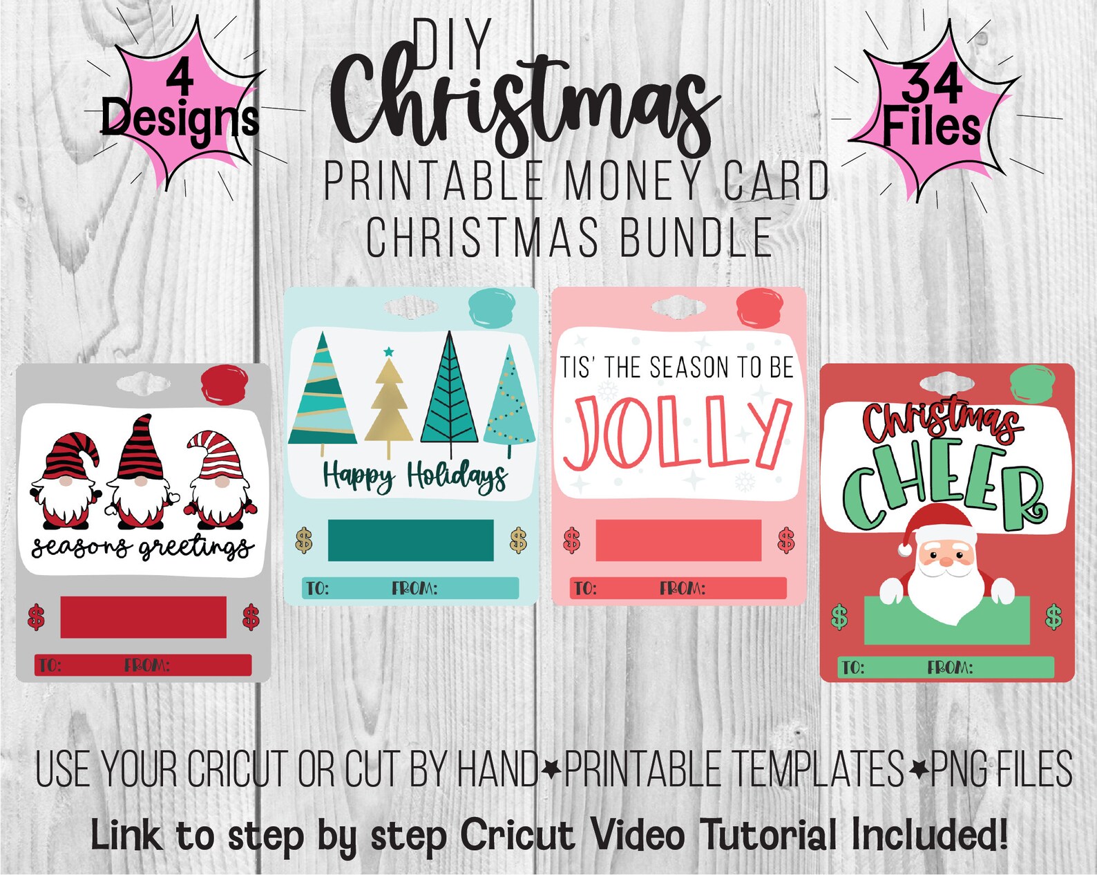Printable Christmas Money Card Template Bundle, Holiday Lip Balm Pouch ...