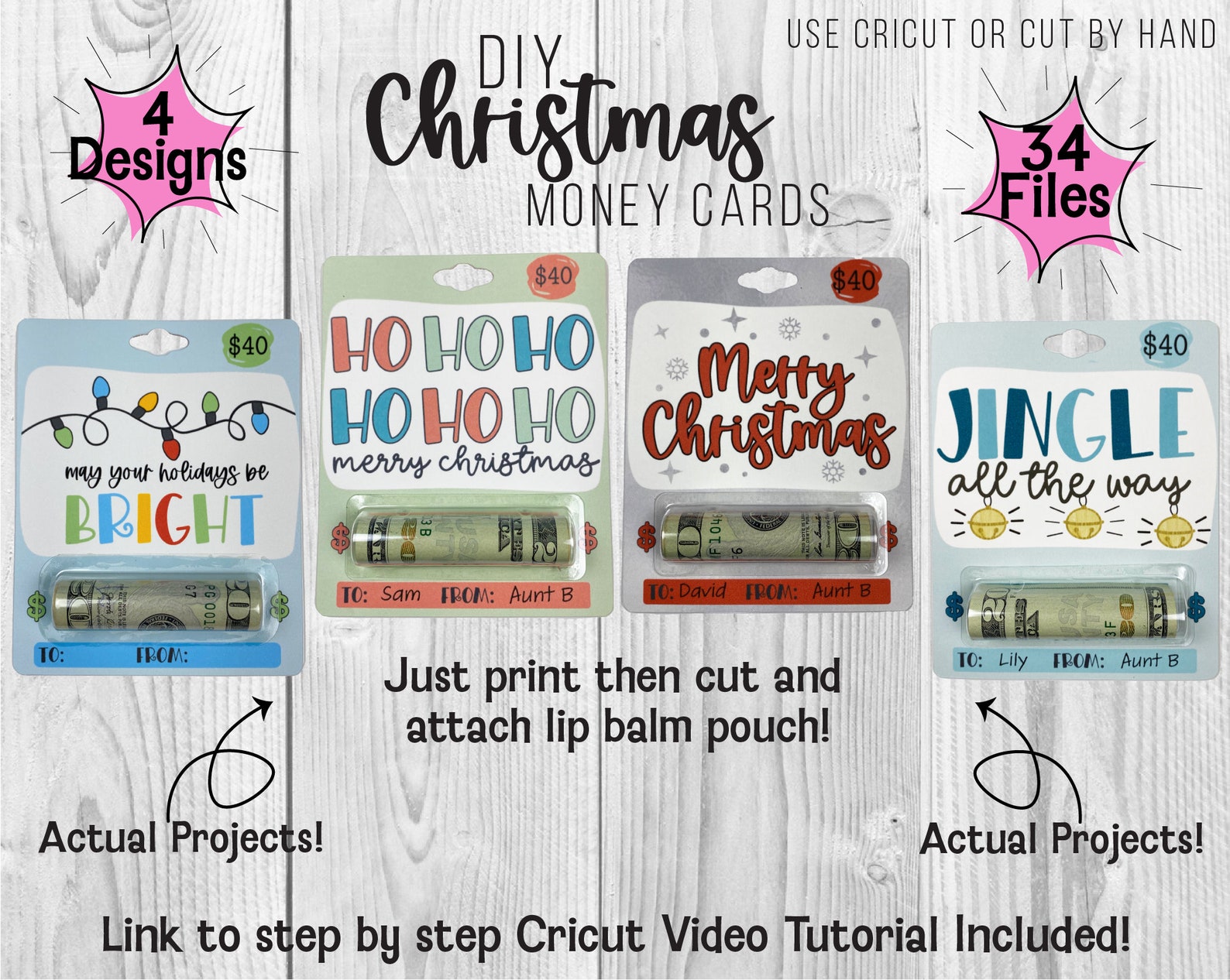 Printable Christmas Money Card Template Bundle, Holiday Lip Balm Pouch ...