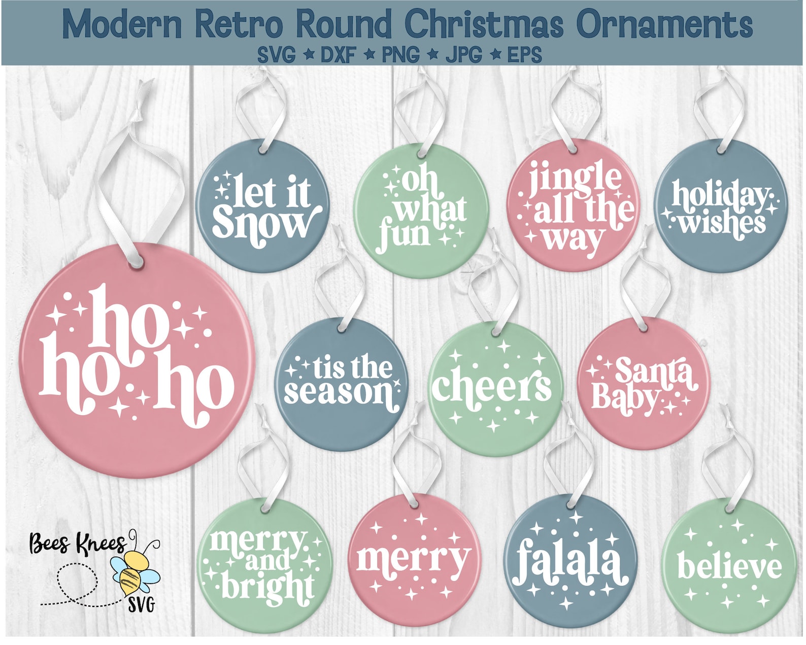 Round Christmas Ornament Svg, Ornament Sayings Bundle, Modern Retro ...