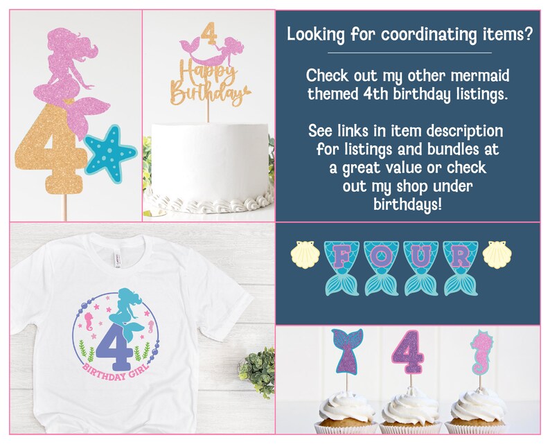 Mermaid 4th Birthday Cake Topper Svg, Mermaid Theme Party Decorations ...