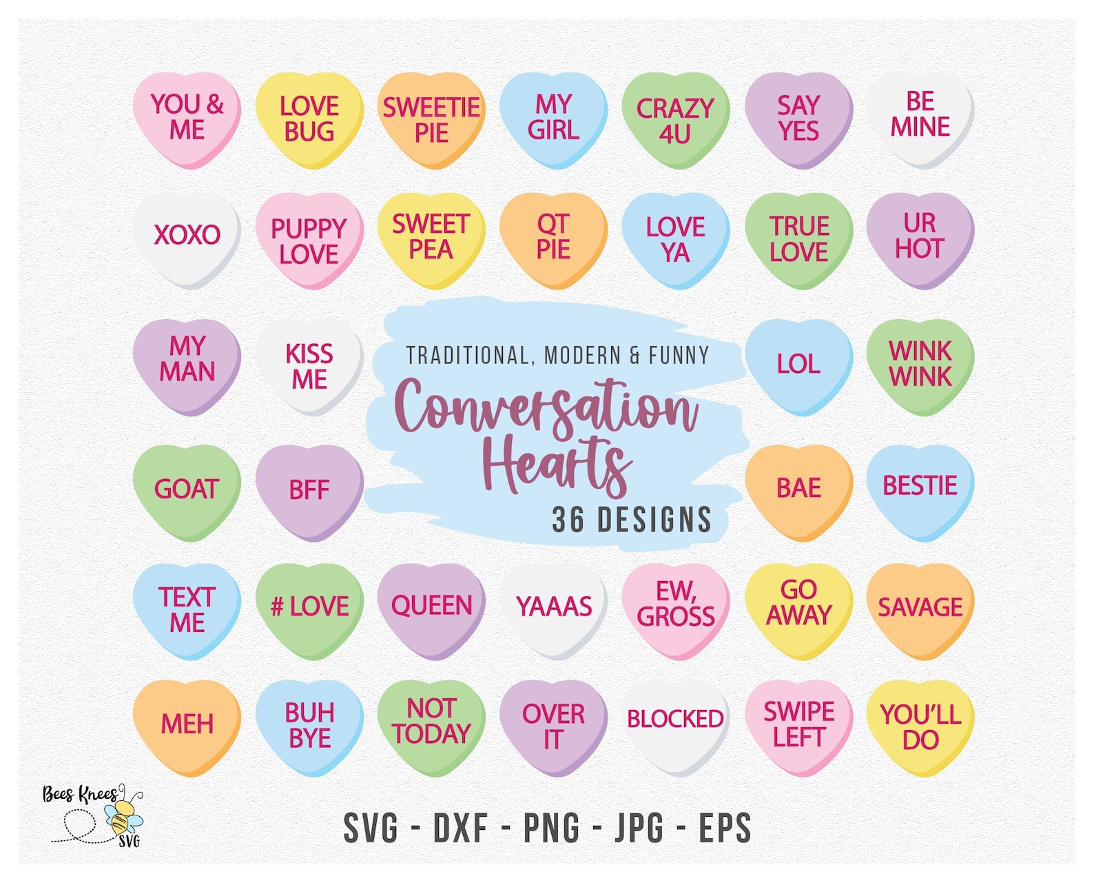 Conversation Hearts Svg, Funny Hearts Svg, Valentine's Day Svg, Candy ...