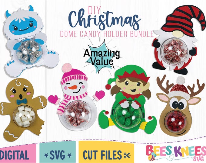 Christmas Candy Holder SVG Bundle | Santa, Elf, Snowman, Reindeer, Tree ...