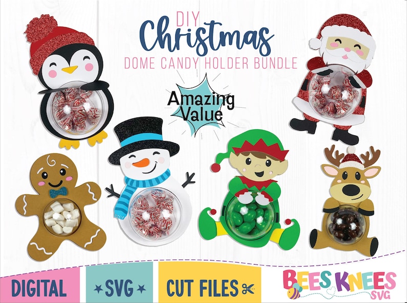 DIY Christmas Dome Candy Holder Svg, Santa, Reindeer, Snowman, Elf ...