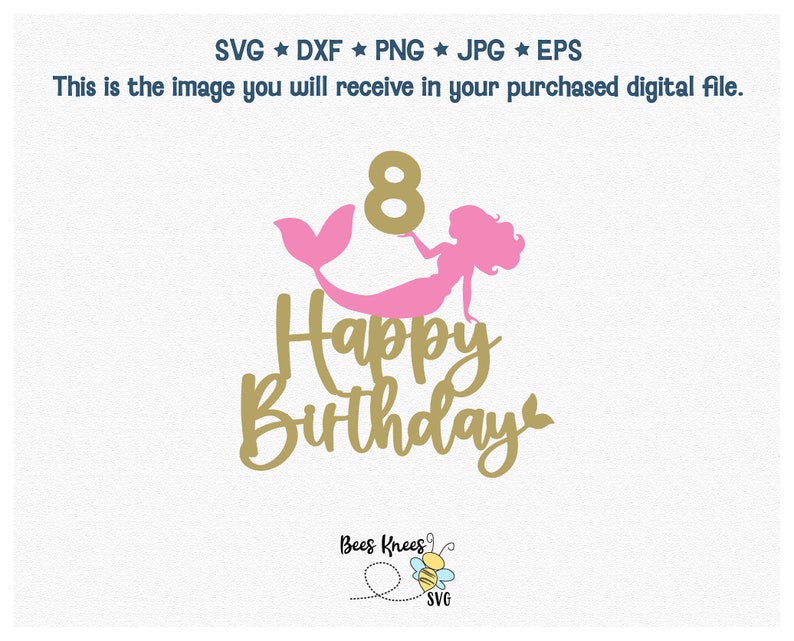Mermaid 8th Birthday Cake Topper Svg, Mermaid Theme Party Decorations ...