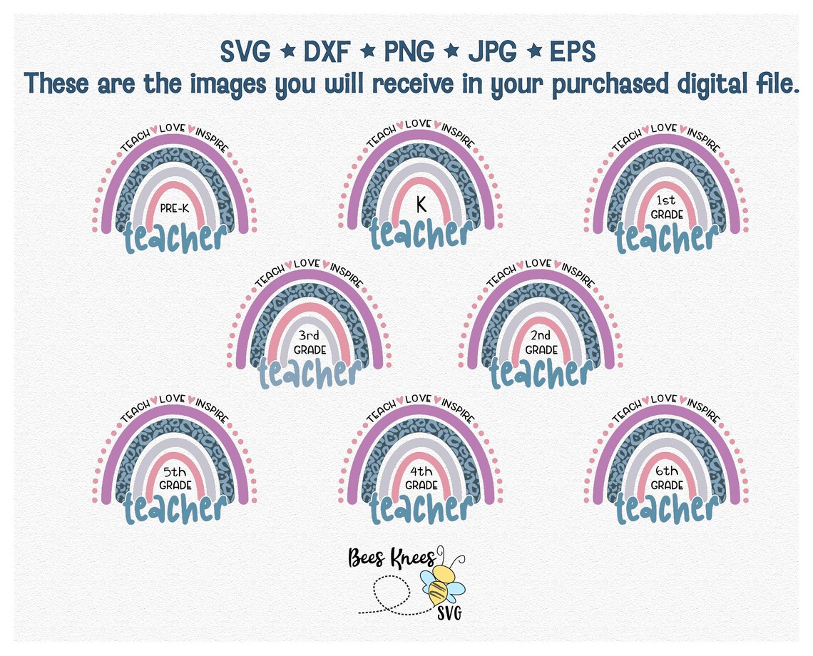 Teach Love Inspire Teacher Rainbow Svg, Teacher Appreciation or End of ...