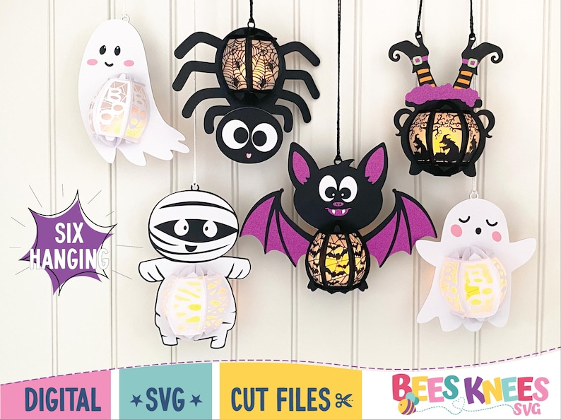 Halloween Lantern Bundle SVG Template, Mummy, Bat, Ghosts, Spider ...