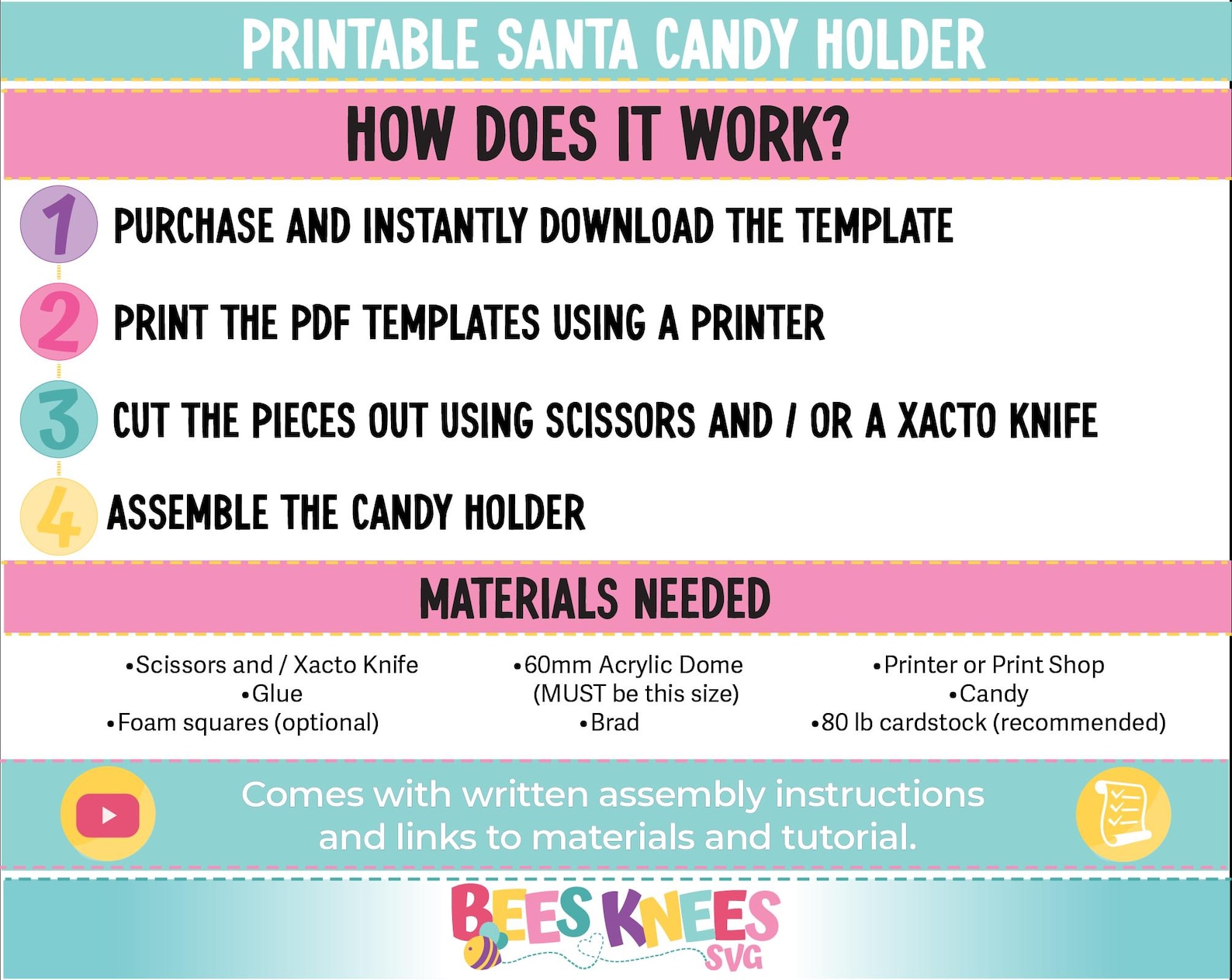 Printable Santa Dome Candy Holder Template • Winter Craft Digital ...