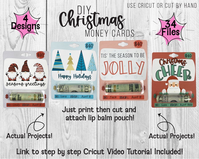 Printable Christmas Money Card Template Bundle, Holiday Lip Balm Pouch ...