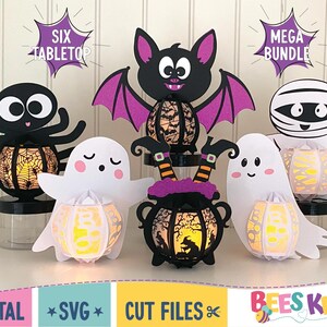 Halloween Lantern Bundle SVG Template, Mummy, Bat, Ghosts, Spider ...