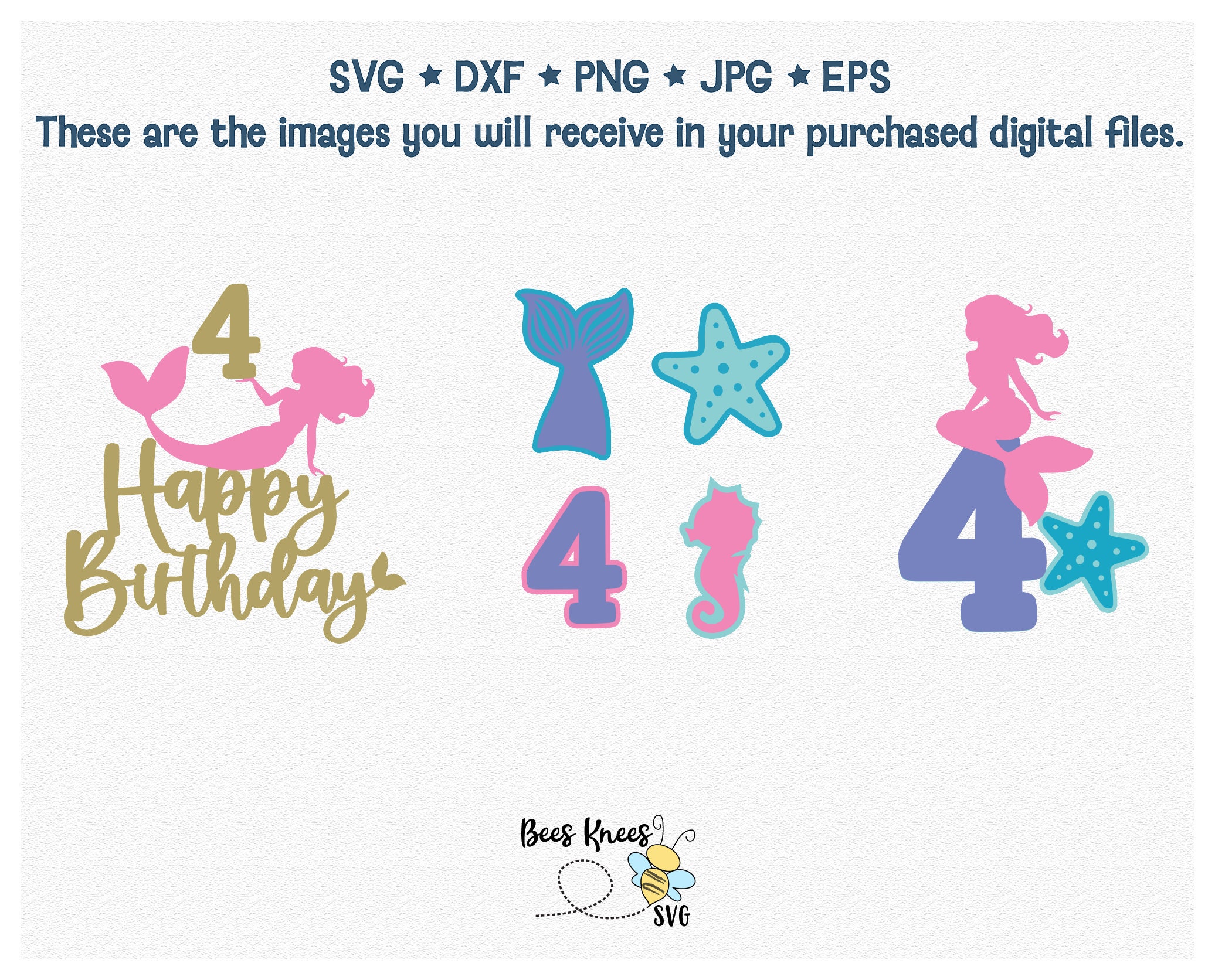 Mermaid 4th Birthday Cake Topper Svg Mermaid Birthday Cupcake - Etsy