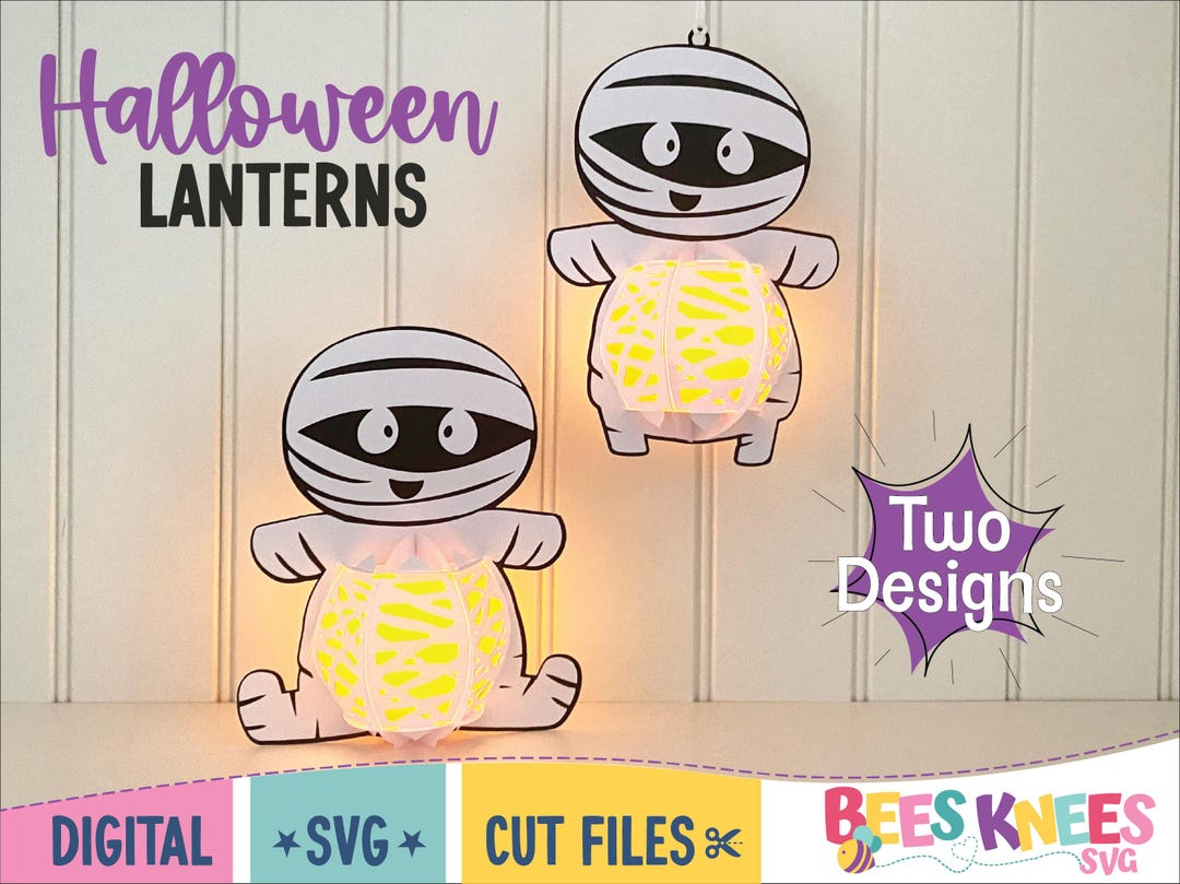 Cute Mummy Lantern SVG Template, Halloween Hanging Lantern, DIY ...