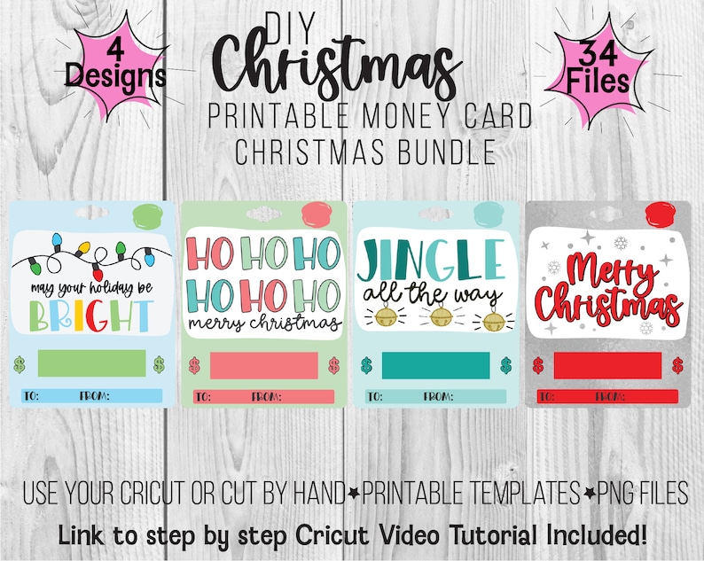 Printable Christmas Money Card Template Bundle, Holiday Lip Balm Pouch ...