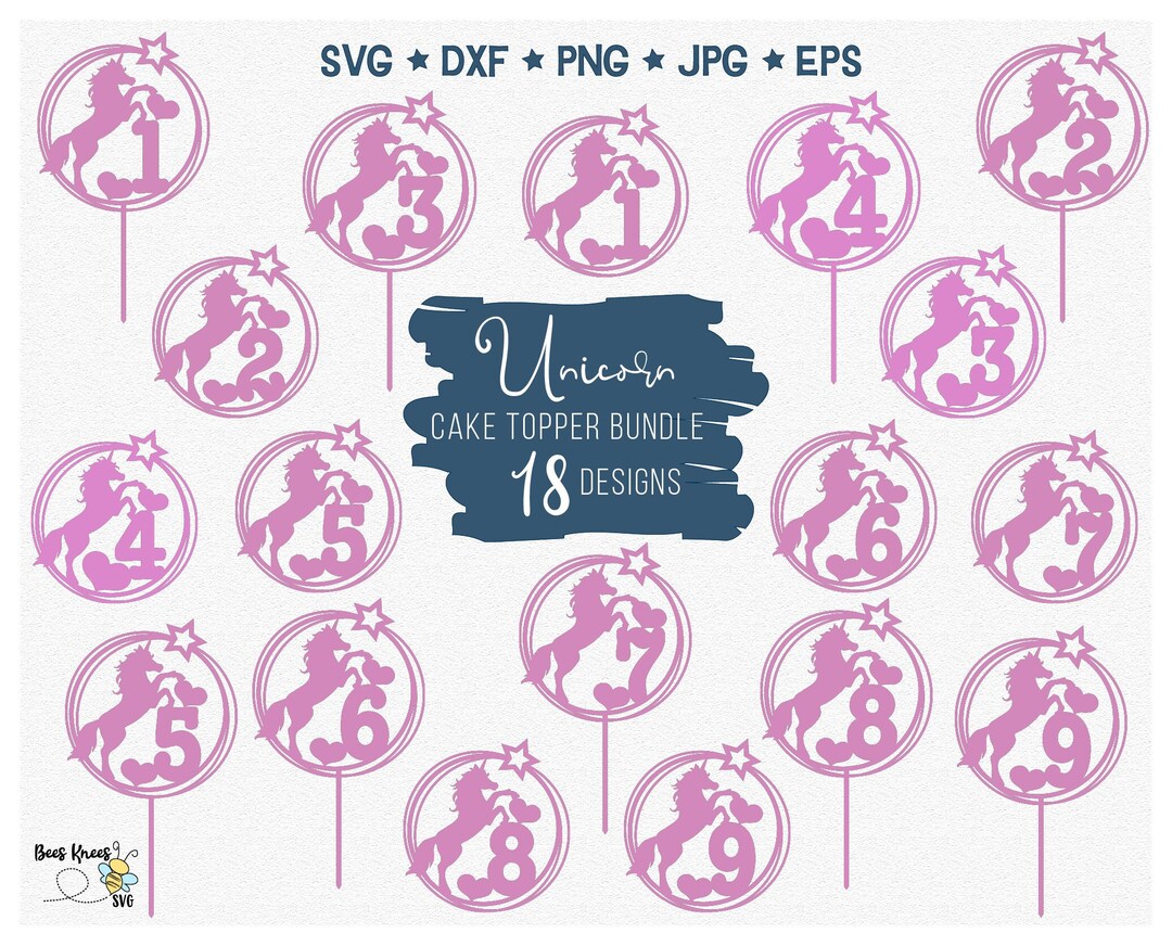 Unicorn Birthday Cake Topper Bundle Svg, Unicorn Theme Party ...