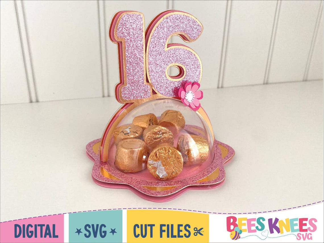 DIY 16th Birthday Dome Candy Holder Svg, DIY Sweet 16 Balloon Holder ...