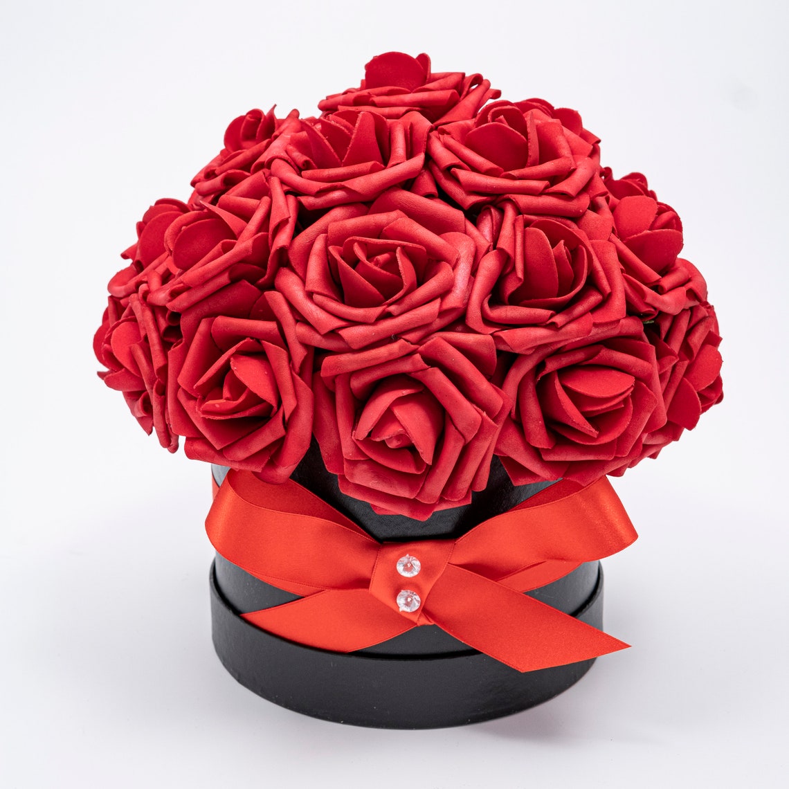 Black Hat Box With Red Faux Roses - Etsy