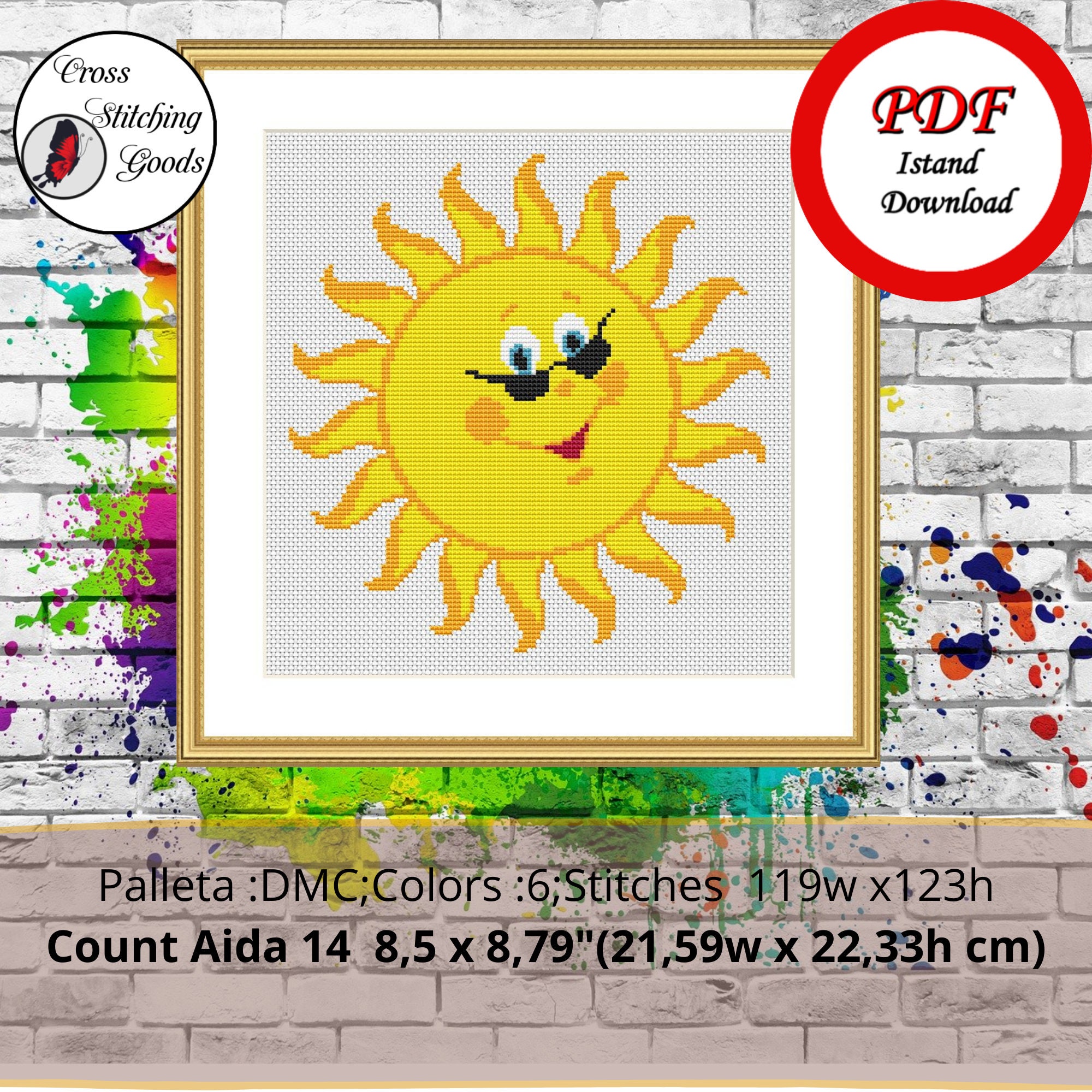 Smiling Sun Cross Stitch Pattern ,smiling Cross Stitch Patern Pdf,easy ...