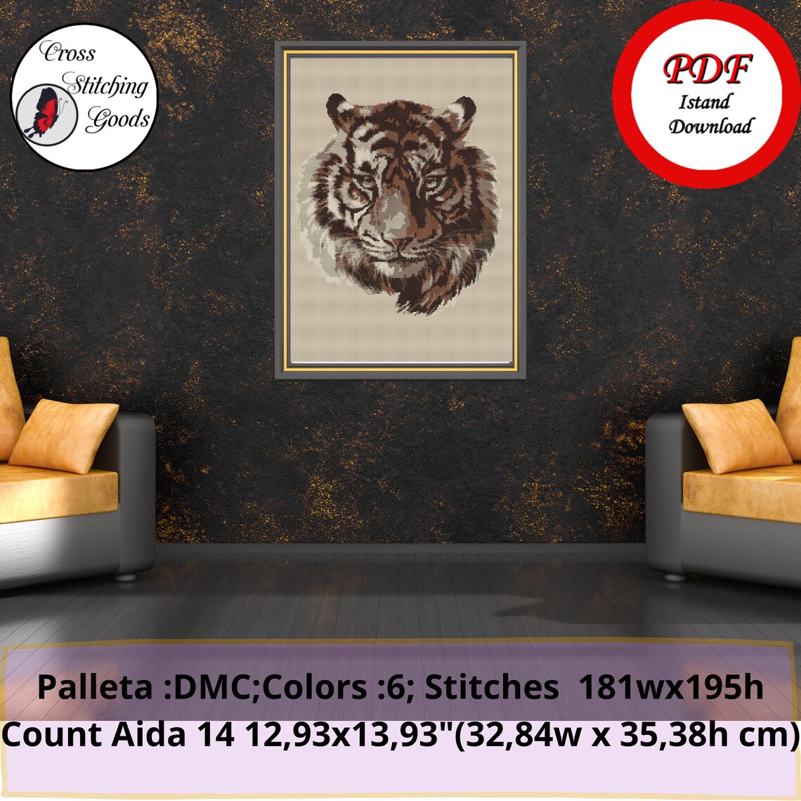 Tiger Cross Stitch Pattern Modern Cross Stitch Pattern PDF - Etsy