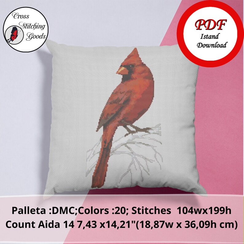 Winter Cardinal Cross Stitch Pattern Easy Cross Stitch | Etsy