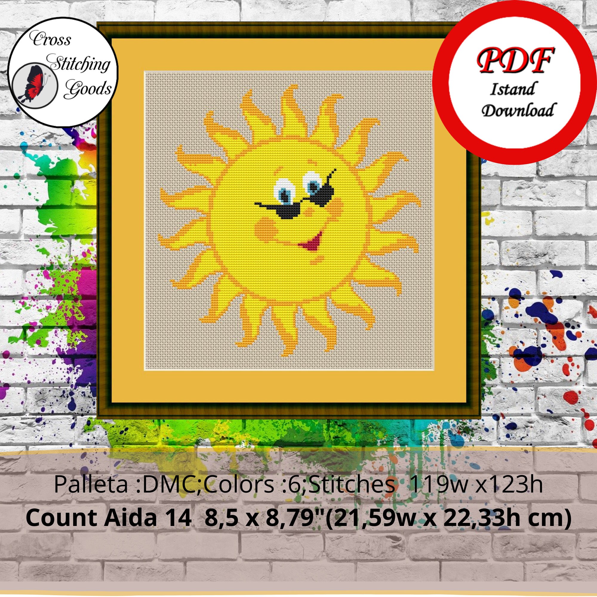 Smiling Sun Cross Stitch Pattern smiling Cross Stitch Patern | Etsy