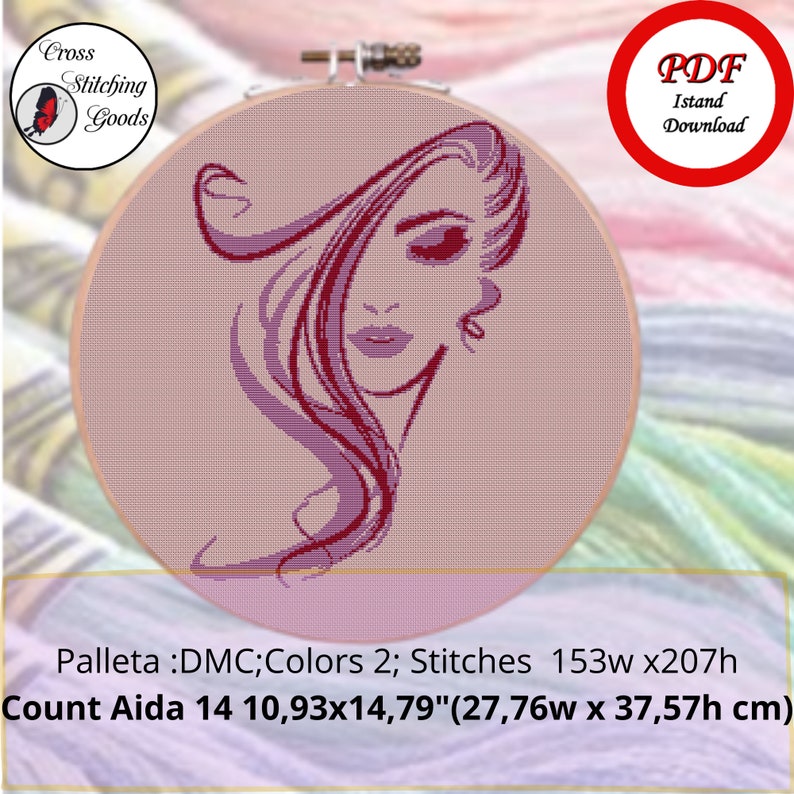 Woman Face Cross Stitch Pattern Modern Cross Stitch Pattern | Etsy