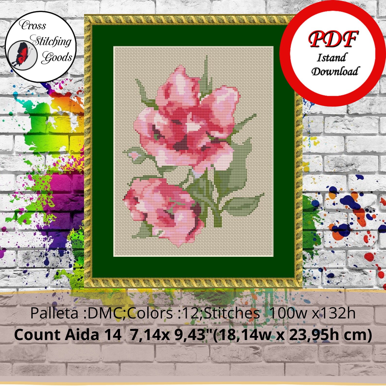 Pink Flowers Cross Stitch Pattern - Etsy