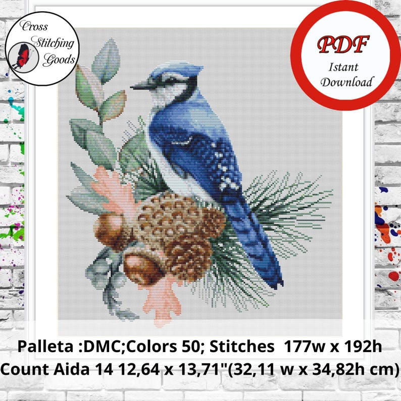 Blue Jay Bird Cross Stitch Pattern ,cross Stitch Patern Pdf,small Cross ...