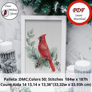 Red Cardinal Bird Cross Stitch Pattern , Modern Cross Stitch Pattern ...