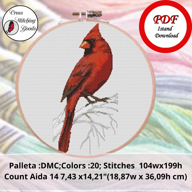 Winter Cardinal Cross Stitch Pattern Easy Cross Stitch | Etsy