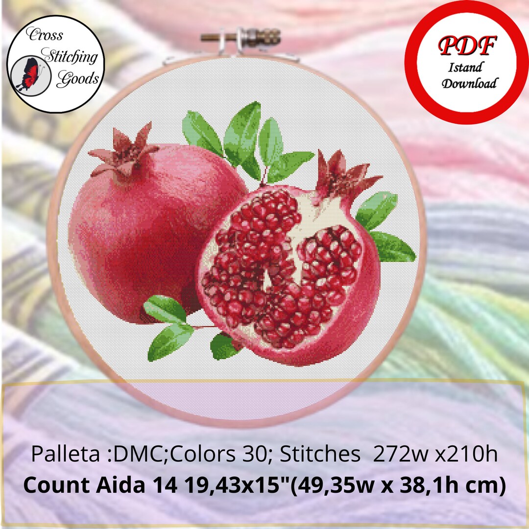 Pomegranate Still Life Cross Stitch Pattern , Modern Cross Stitch ...