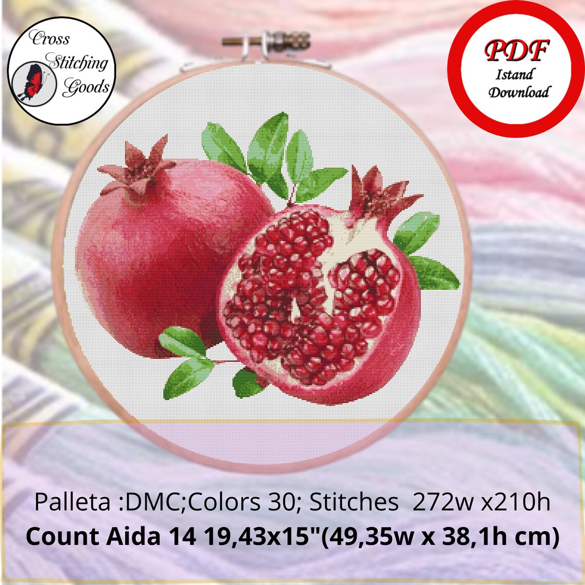 Pomegranate Still Life Cross Stitch Pattern Modern Cross | Etsy