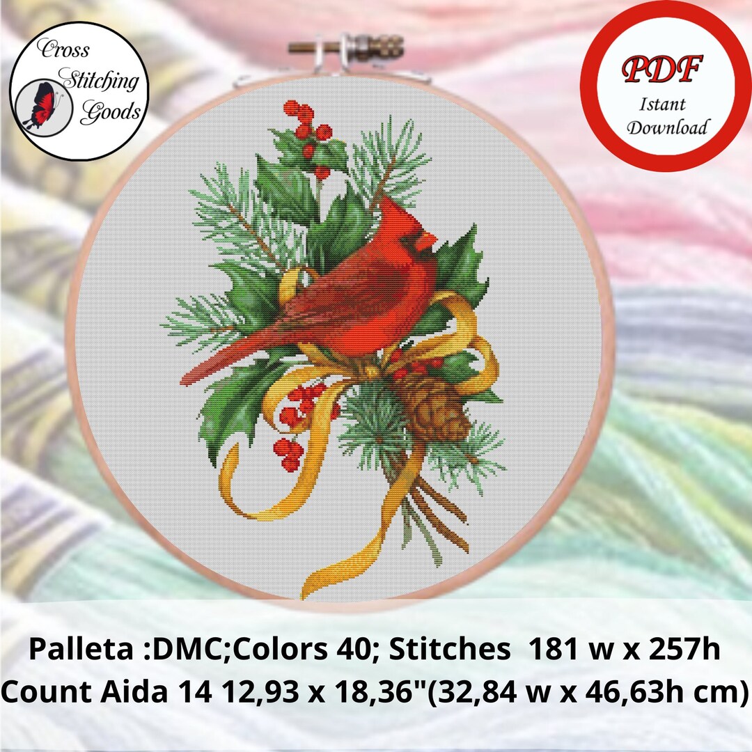 Christmas Winter Red Cardinal Bird Cross Stitch Pattern , Modern Cross ...